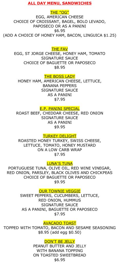 Menu - All Sesons Cafe