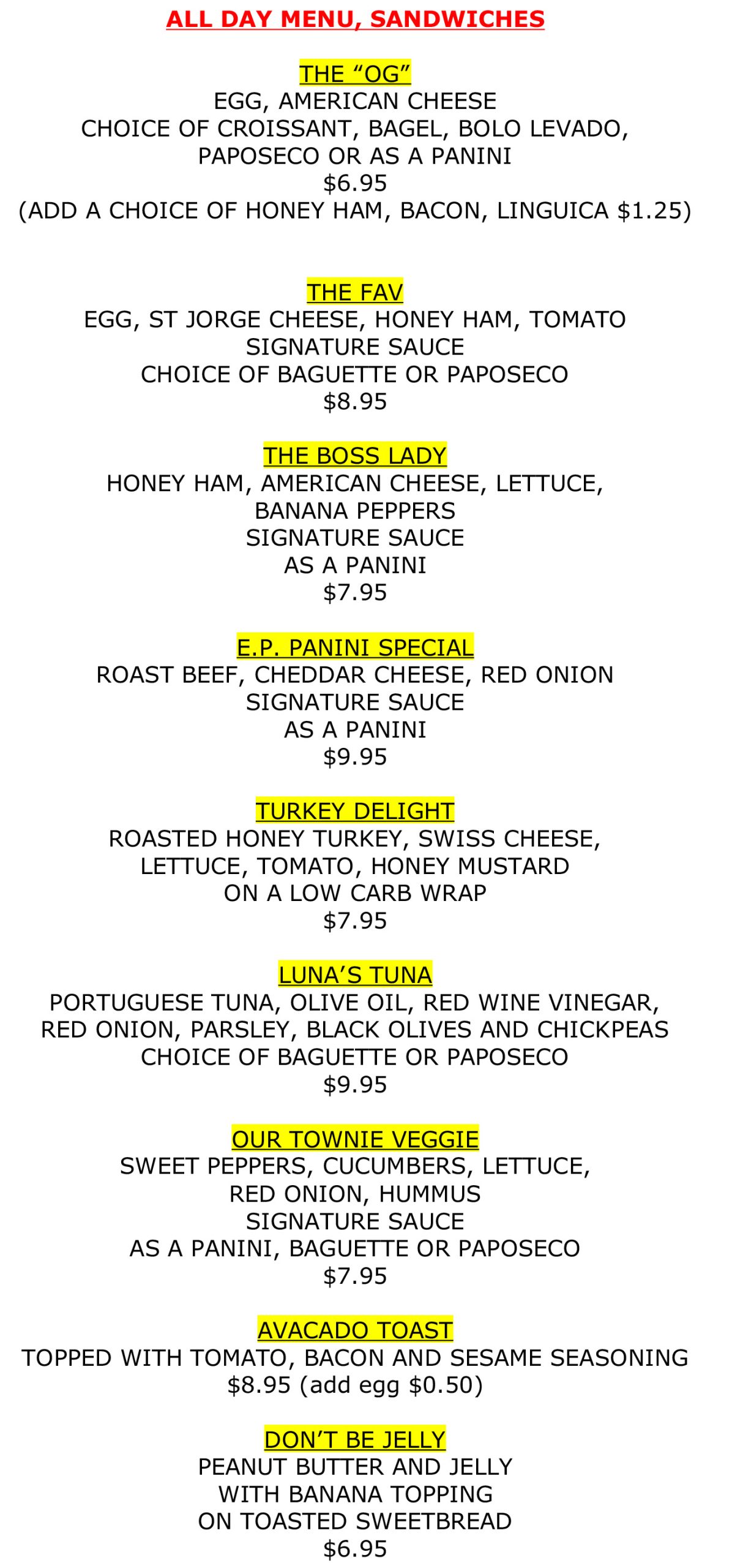 Menu - All Sesons Cafe