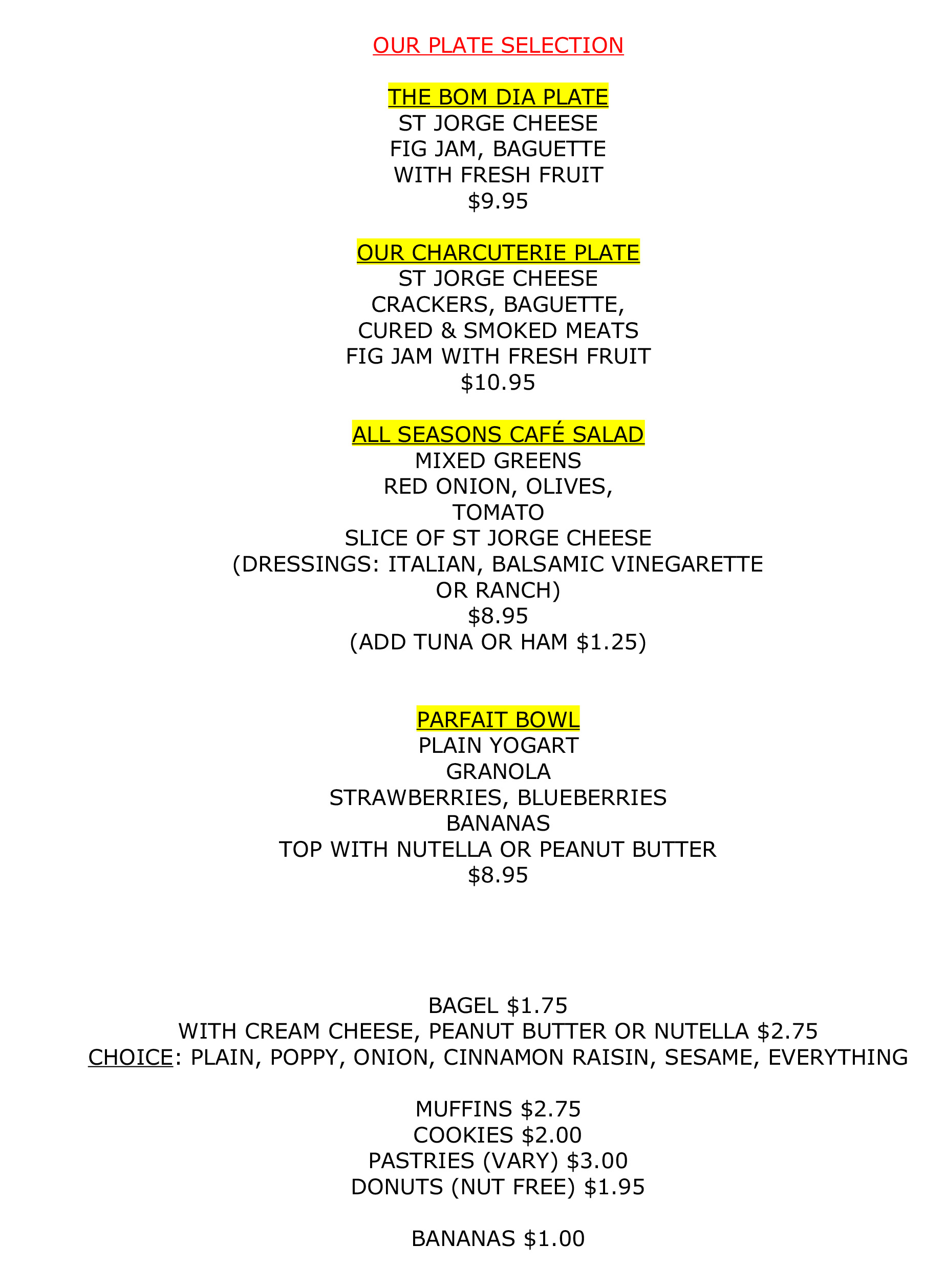 Menu - All Sesons Cafe